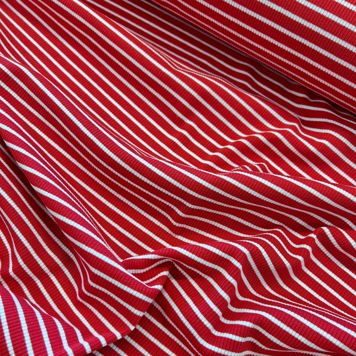 Cotton Spandex Striped Rib - Red & White – Fabric Box