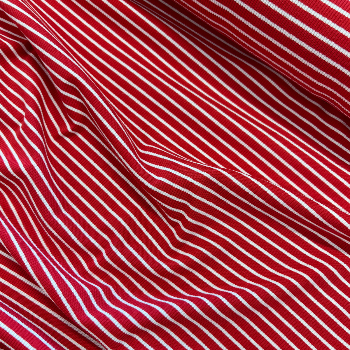 Cotton Spandex Striped Rib - Red & White – Fabric Box