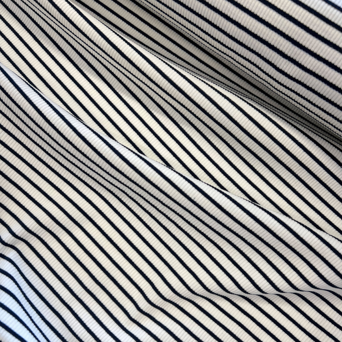 Cotton Spandex Striped Rib - White & Navy – Fabric Box