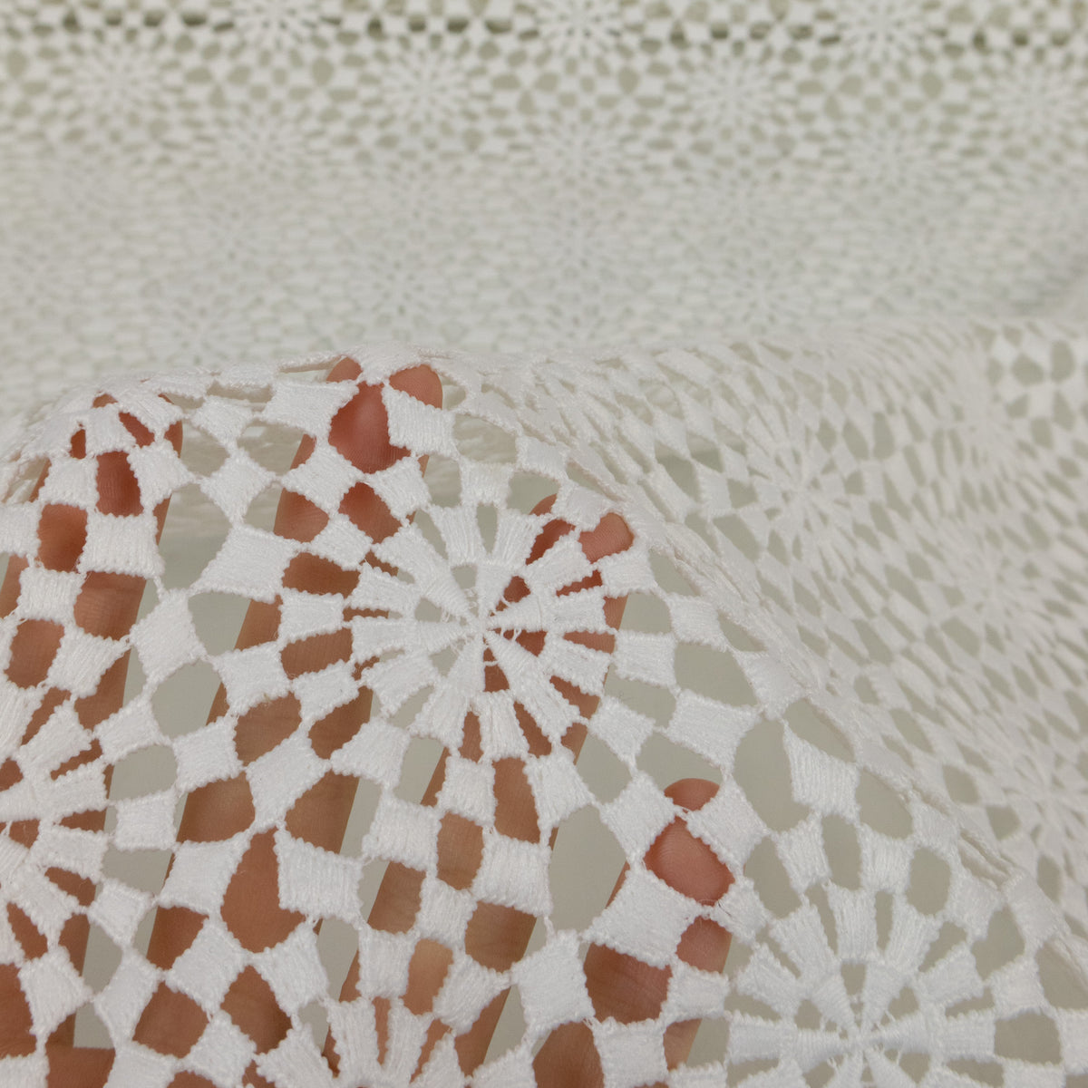Geo Embroidered Lace Designer End – Madison White – Fabric Box